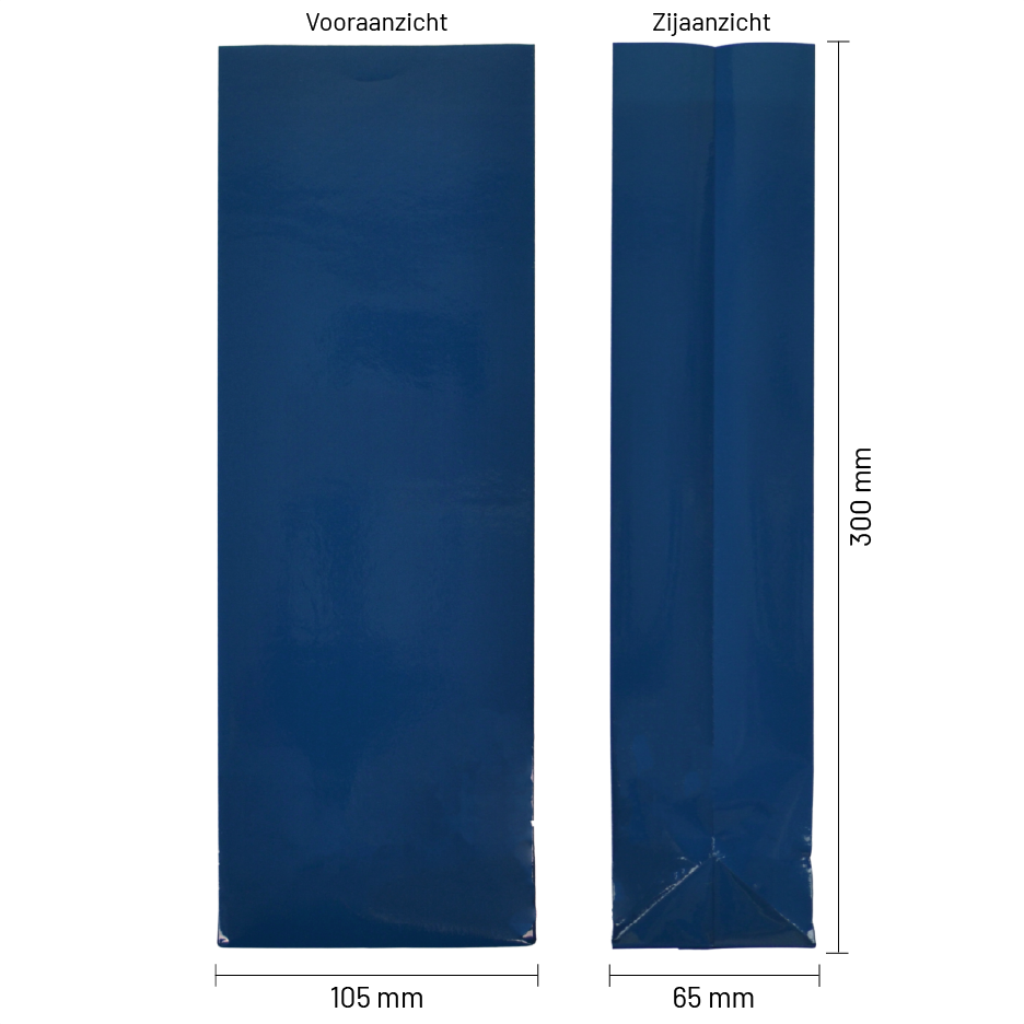 Blokbodemzakjes gekleurd 105 + 65 x 300 mm blauw (100 stuks)